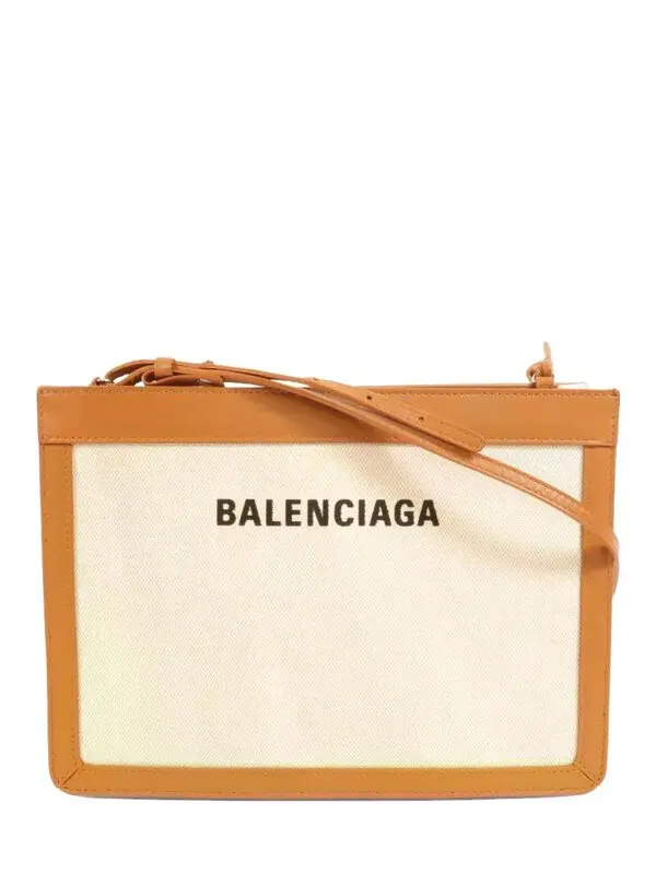 Balenciaga Logo Print Shoulder Bag - Neutrals