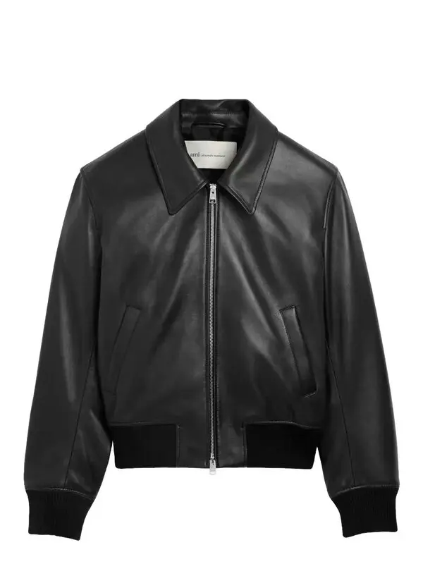 AMI Paris Lamb Leather Zipped Jacket - Black