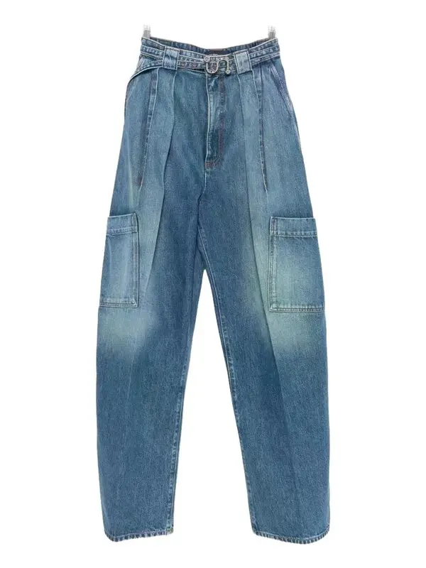 Sportmax Pleated Detail Cargo Jeans - Blue