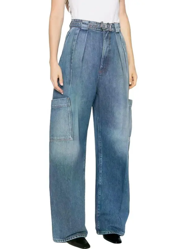 Sportmax Pleated Detail Cargo Jeans - Blue