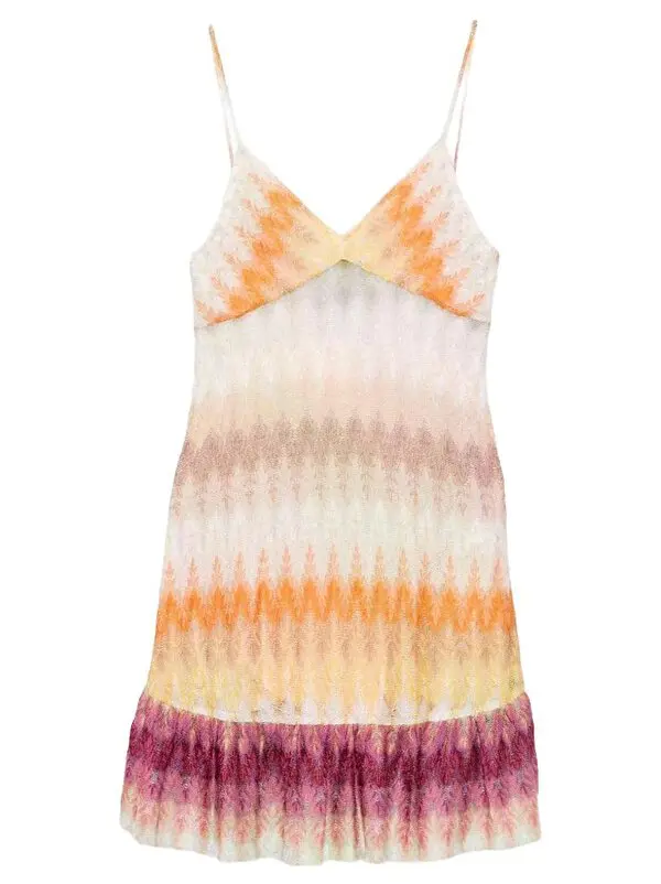 Missoni Zigzag Knit Ruffled Mini Dress - Neutrals