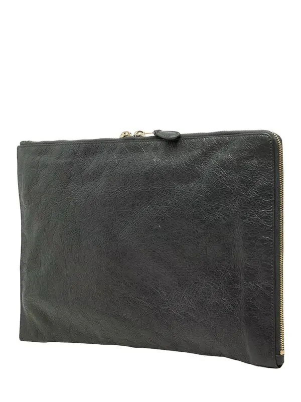 Balenciaga 2018 Lambskin Motocross Giant 12 Zip Around Flat Clutch Bag - Black