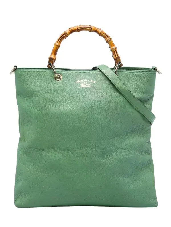 Gucci Calfskin Bamboo Shopper Tote Satchel - Green