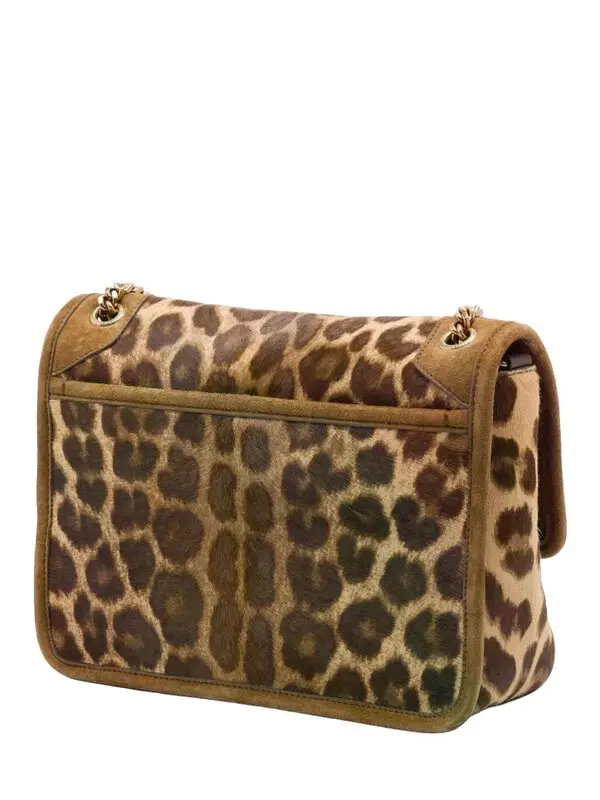 Saint Laurent Niki Baby Pony Hair Leopard Print Shoulder Bag - Brown