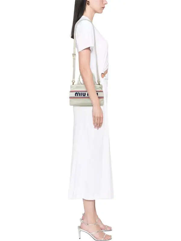 Miu Miu Cotton Trimmed Embroidered Canvas Convertible Tote Satchel - White