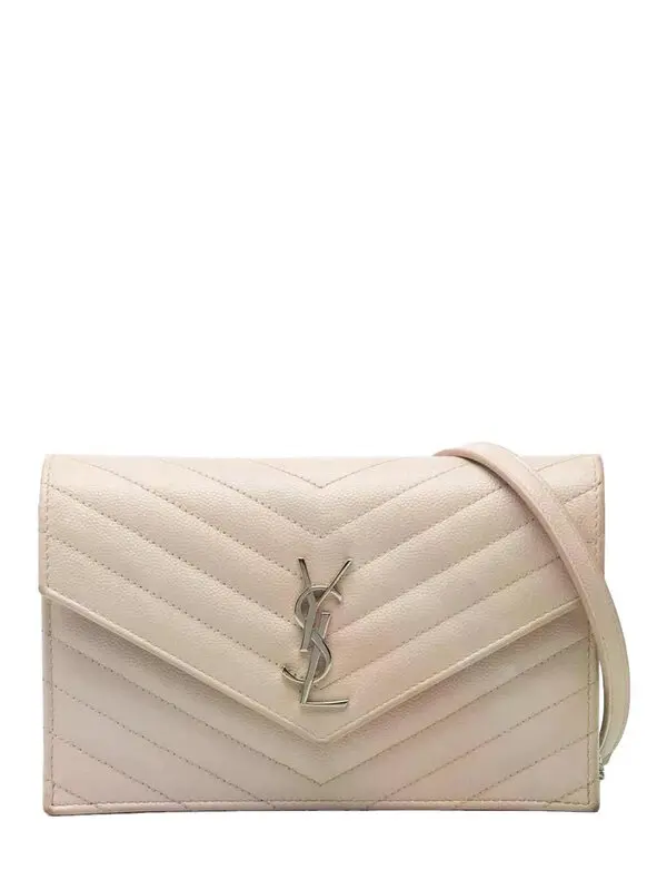 Saint Laurent Quilted Chevron Cassandre Envelope Chain Wallet Crossbody Bag - Brown