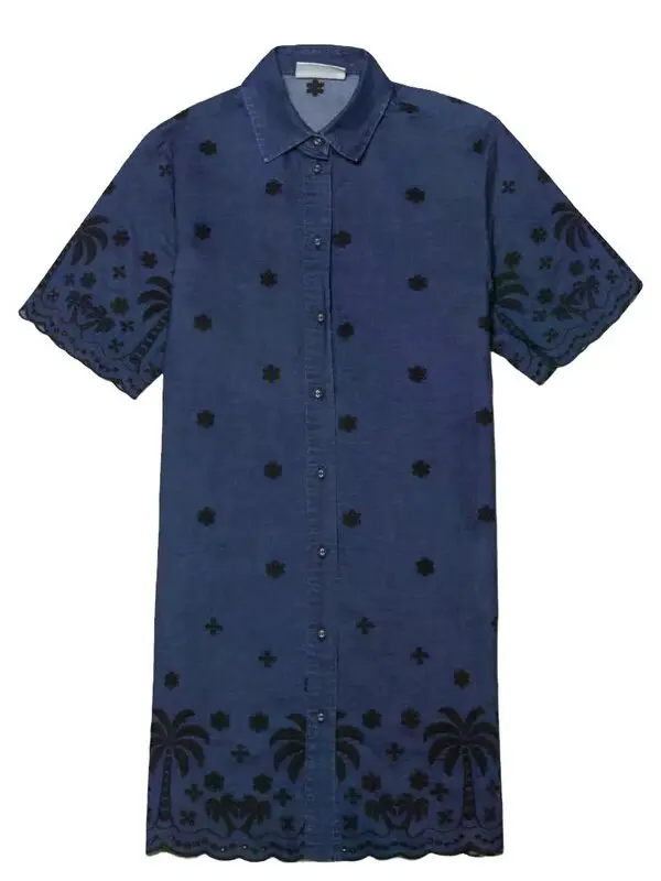 MC2 SAINT BARTH Embroidered Palm Tree Shirt Dress - Blue
