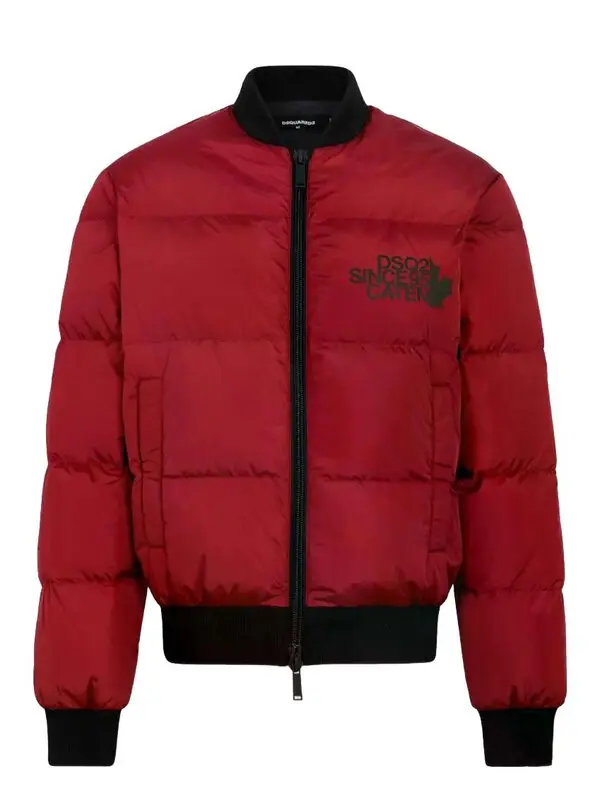 Dsquared2 Quilted Down Bomber Jacket With Printed Logo - Red
