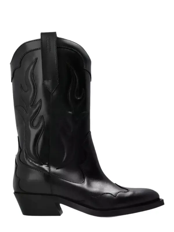ALOHAS Flame-motif Leather Boots - Black
