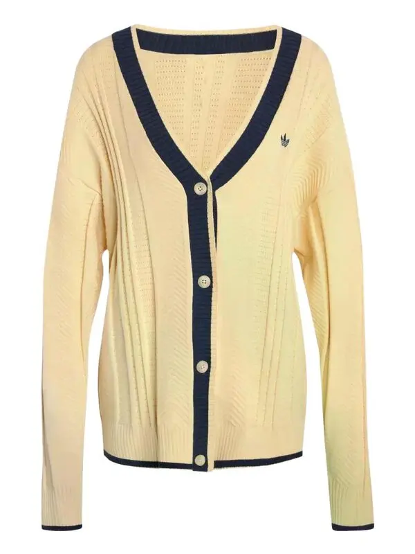Adidas Chevron Knit V-neck Cardigan - Yellow