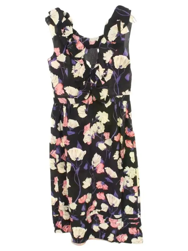 Prada Floral Print Frill Mini Dress - Black