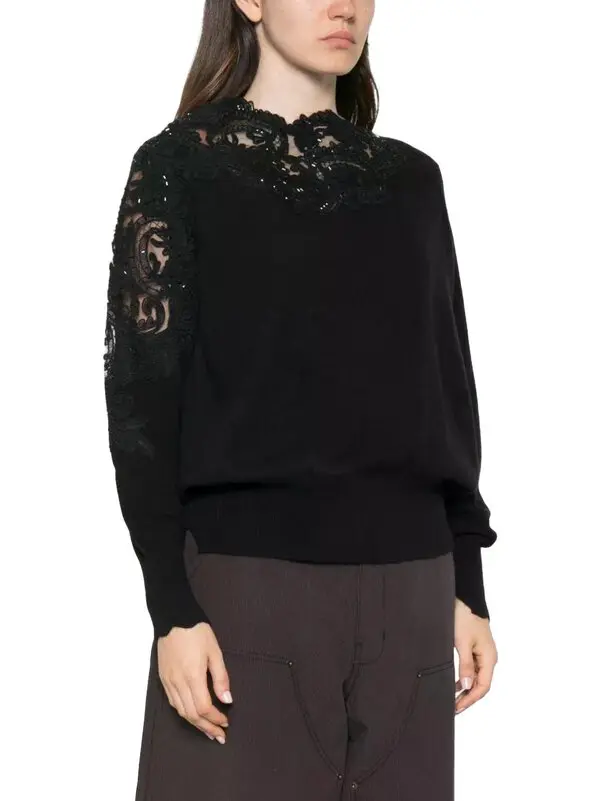 Ermanno Scervino Lace And Sequin Embellished Sweater - Black