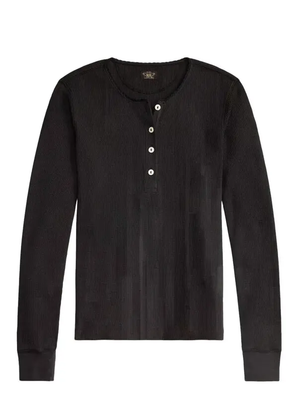 Ralph Lauren Long Sleeve Ribbed Knit Henley Top - Black