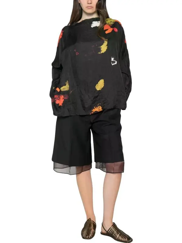 DANIELA GREGIS Abstract Print Crinkled Blouse - Black