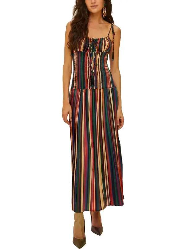 Farm Rio Multicolor Pipa Stripes Maxi Dress - Yellow