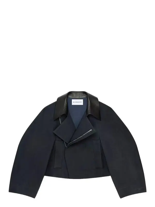 Givenchy A-line Cocoon Jacket With Leather Collar - Blue