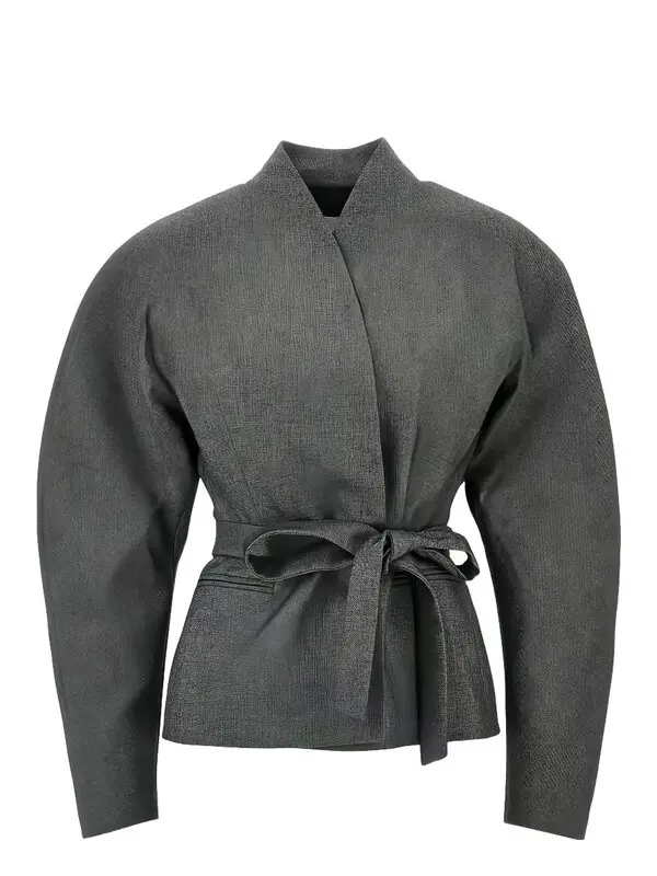 Andamane Belted Puff-sleeve Jacket - Grey