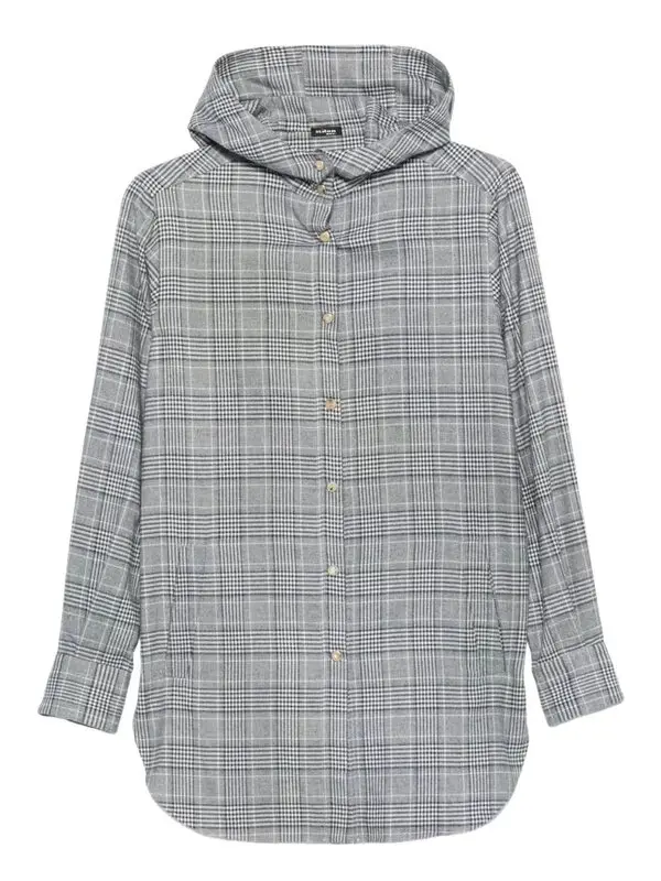Kiton Check Pattern Hooded Shirt - Grey