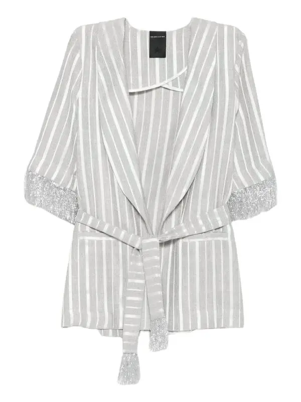 MARC ELLIS Striped Fringe-trimmed Jacket - Grey