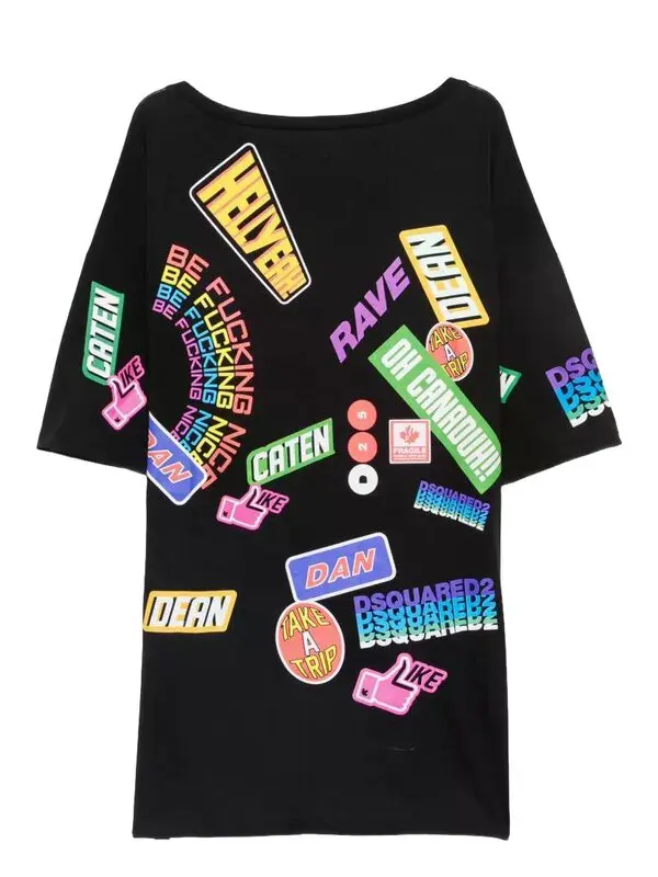 Dsquared2 Oversized Sticker Print T-shirt - Black