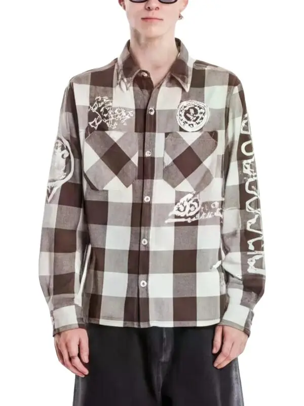 BILLIONAIRE BOYS CLUB - ICE CREAM Logo-print Checked Shirt - Brown