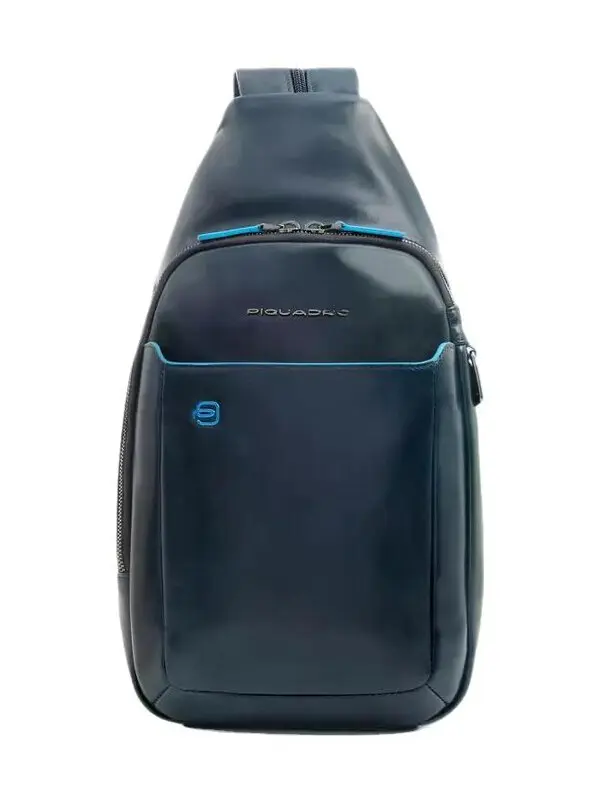 PIQUADRO Leather Backpack With Logo Plaque - Blue