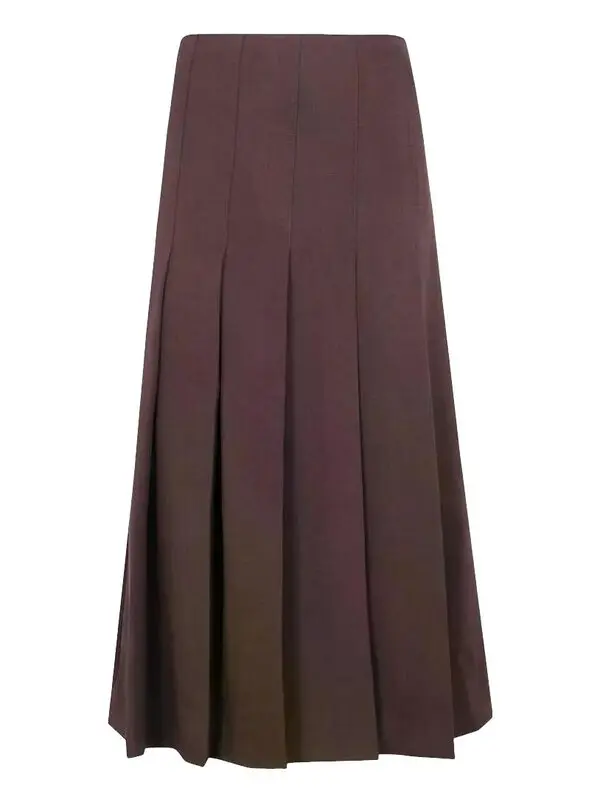 DRHOPE Asymmetric Pleated Midi Skirt - Brown