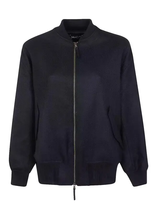DRHOPE Herringbone Weave Bomber Jacket - Black