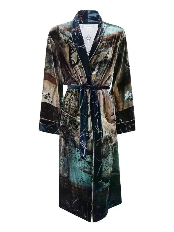 PIERRE-LOUIS MASCIA Landscape Print Belted Coat - Brown
