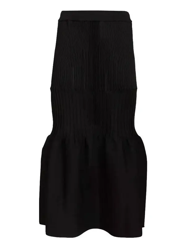 CFCL Ribbed Knit Ruffled Midi Skirt - Black