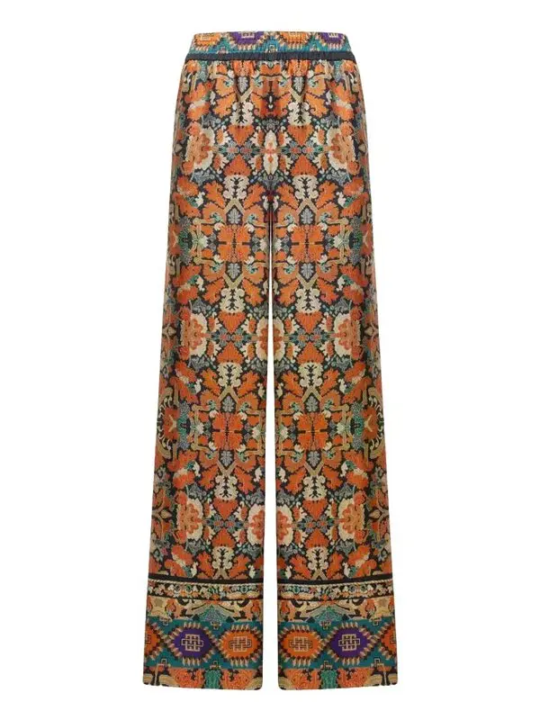PIERRE-LOUIS MASCIA Baroque-print Silk Palazzo Pants - Orange