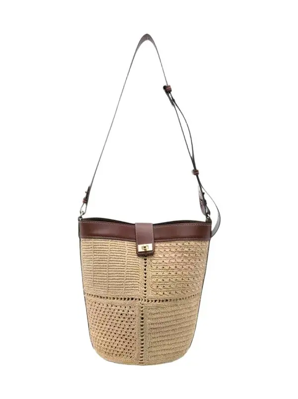 ANYA HINDMARCH Patchwork Woven Raffia Bucket Bag - Neutrals