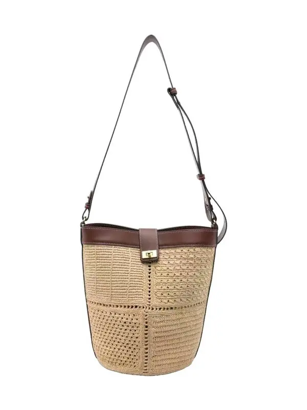 ANYA HINDMARCH Patchwork Leather-trimmed Bucket Bag - Neutrals