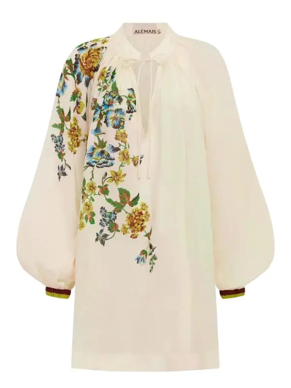 ALEMAIS Phyllis Mini Dress With Floral Placement - Neutrals