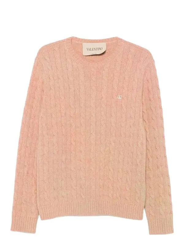 Valentino Garavani Vlogo Signature Cable Knit Sweater - Pink