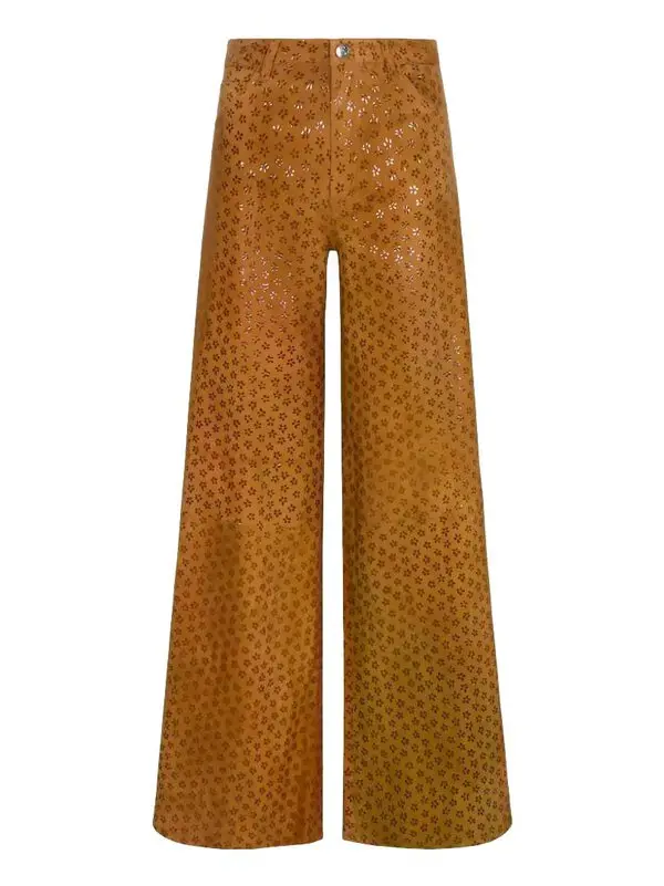 Sprwmn Floral-print Suede Wide-leg Trousers - Brown