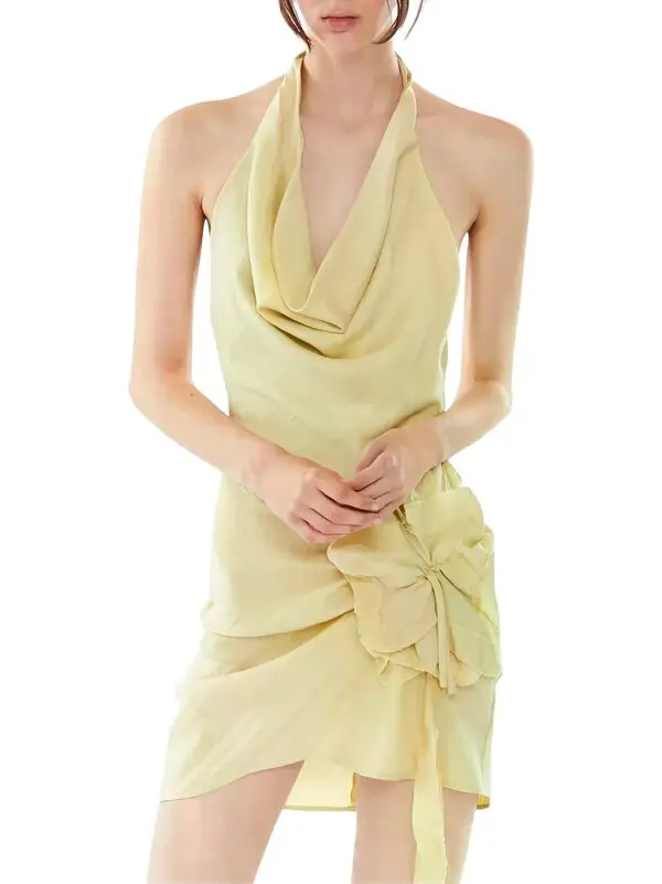 MOTHER OF ALL Patsy Floral-detail Cowl Neck Mini Dress - Yellow