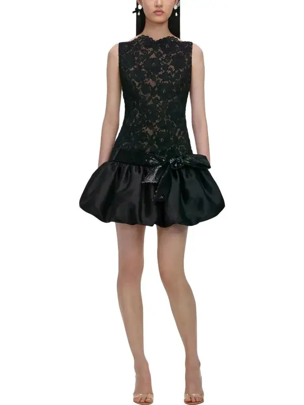 SELF-PORTRAIT Lace Bubble Hem Mini Dress - Black