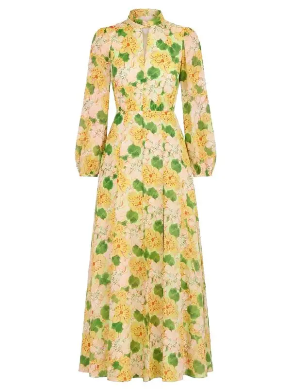 Saloni Jaclyn Floral-print Silk Maxi Dress - Yellow