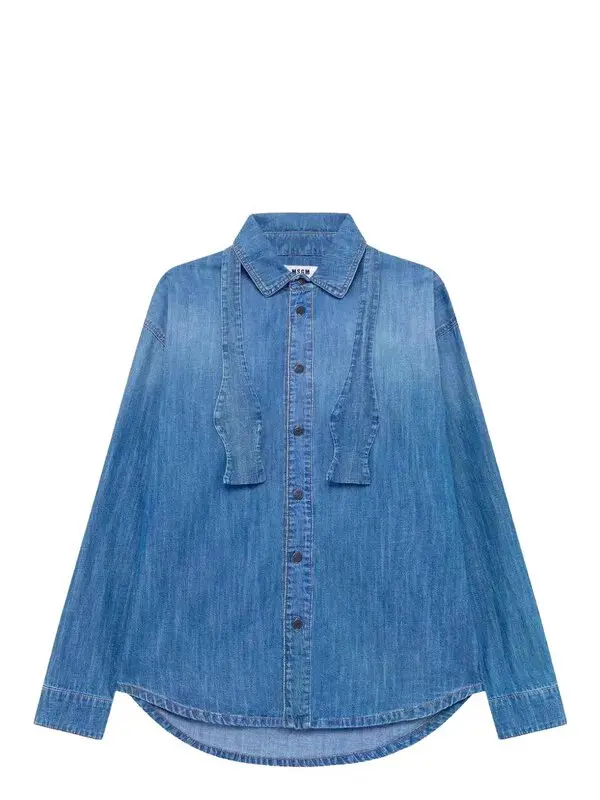 MSGM Bow-tie Denim Shirt - Blue