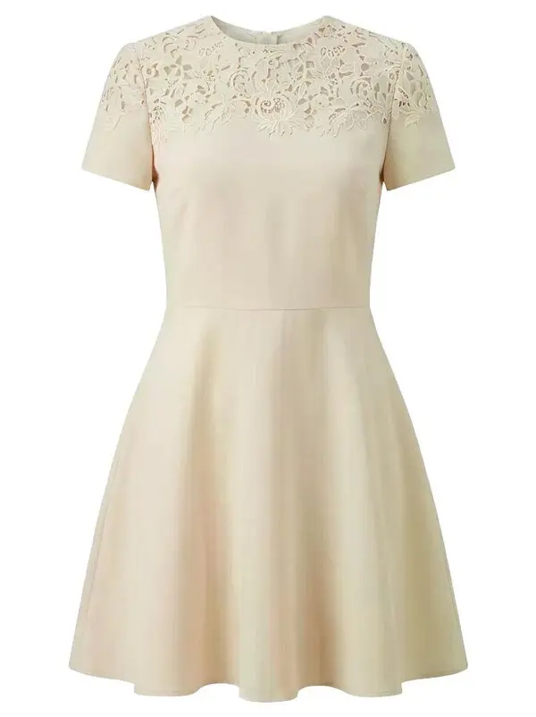 Valentino Garavani A-line Mini Dress With Lace Panelling - Neutrals