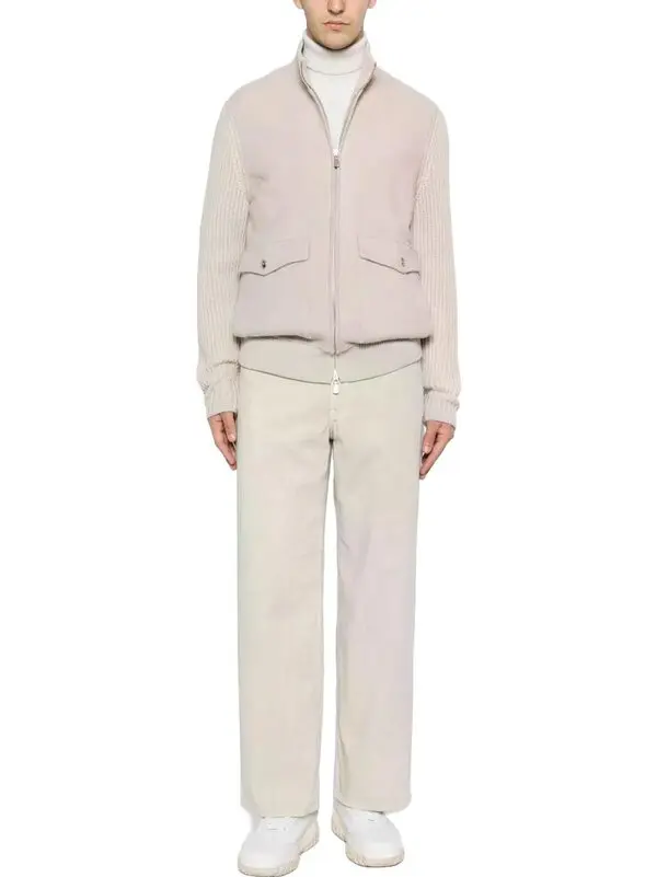 Eleventy Ribbed-knit Panelled Bomber Jacket - Neutrals