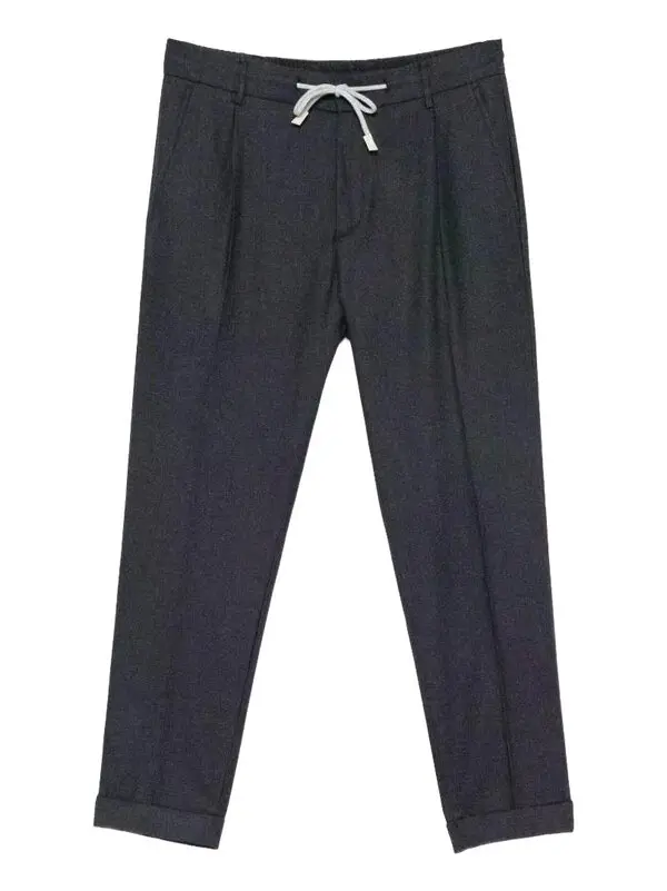 Eleventy Drawstring-waist Pleated Trousers - Blue
