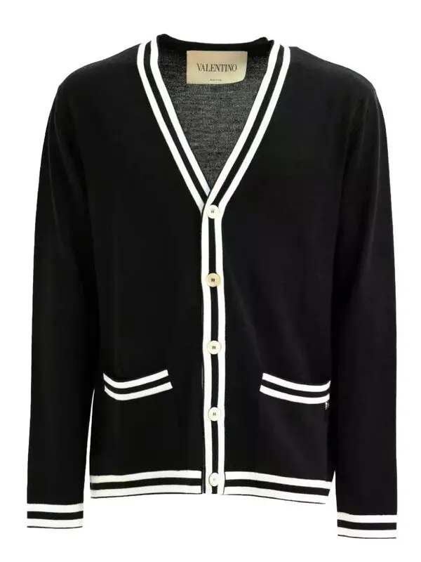 Valentino Garavani V-neck Cardigan With Striped Trim - Black