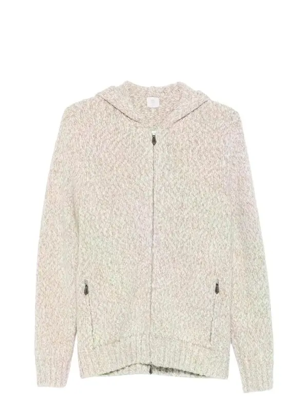 Eleventy Zip-up Chunky-knit Hoodie - Neutrals