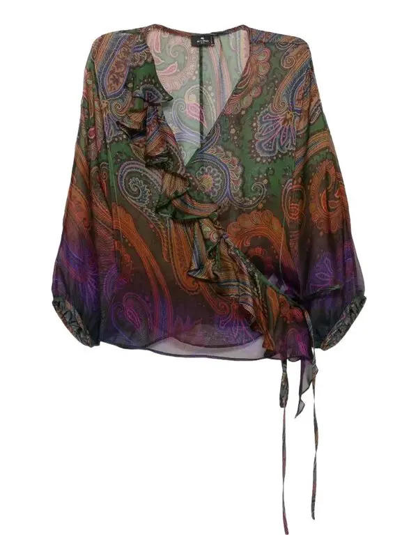 Etro Paisley Print Ruffled Blouse - Green