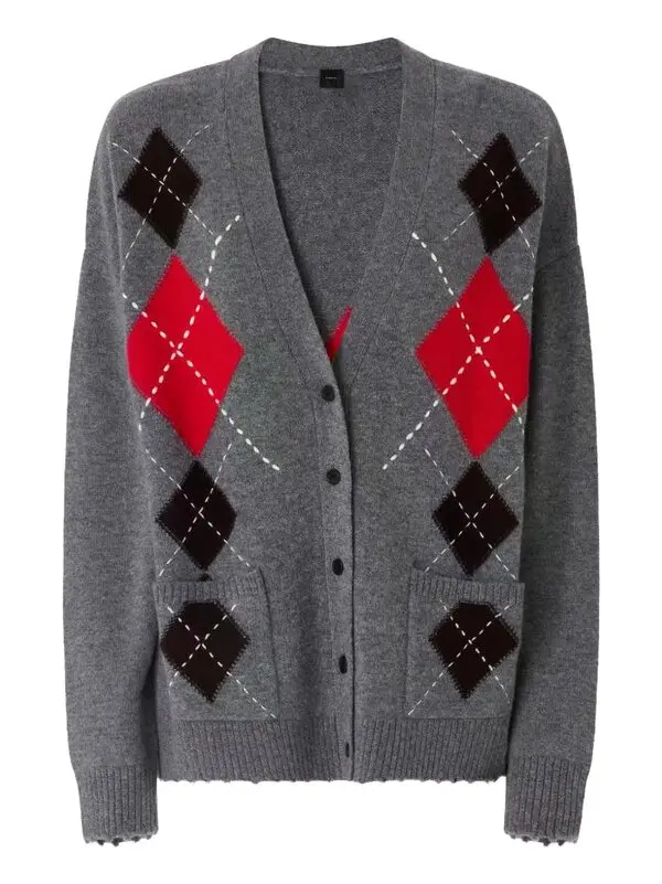 Pinko Argyle Pattern Distressed Cardigan - Grey
