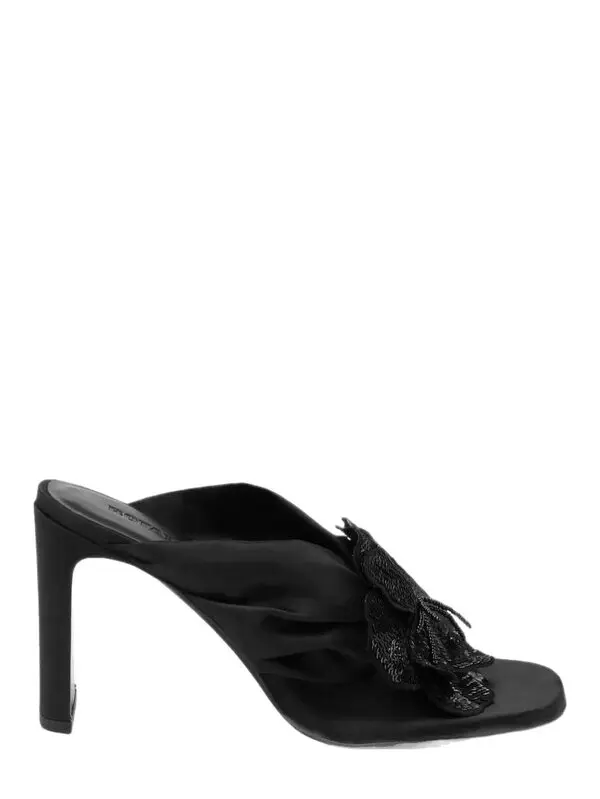 ROTATE BY BIRGER CHRISTENSEN Satin Embellished Floral High Heel Sandals - Black