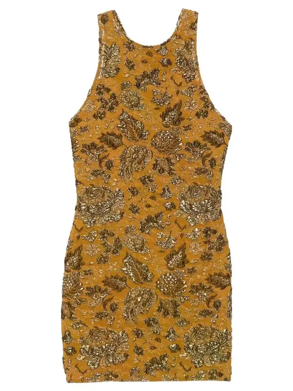 Saint Laurent Floral Jacquard Mini Dress - Yellow