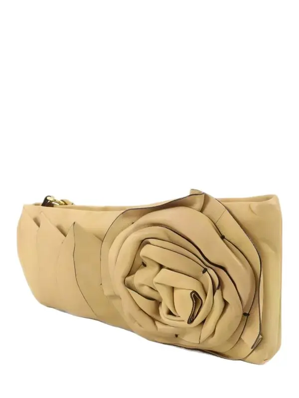 Valentino Garavani Rose-detail Leather Clutch Bag - Neutrals